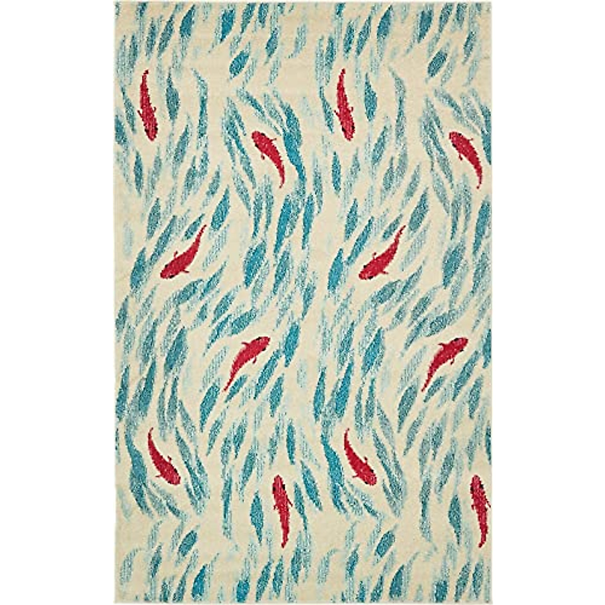 Unique Loom Positano Collection Coastal Modern Bright Colors Fish Beige Area Rug (5' x 8')