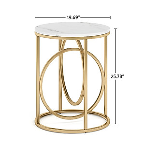 Tribesigns Modern Round End Table Set of Two, 20” Side Table Cocktail Table with Gold O-Shaped Base, Midcentury Accent Table Nightstand for Living Room Bedroom, 2 Pieces, Faux Marble White