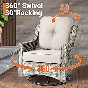 ovios 6 Piece Outdoor Patio Furniture with Cozy Comfortable Swivel Chair,Rattan Wicker Coversation Couch Set with 3 Seater Sofa,Sectional Set for Outside Patio Balcony Backyard Pool,Beige