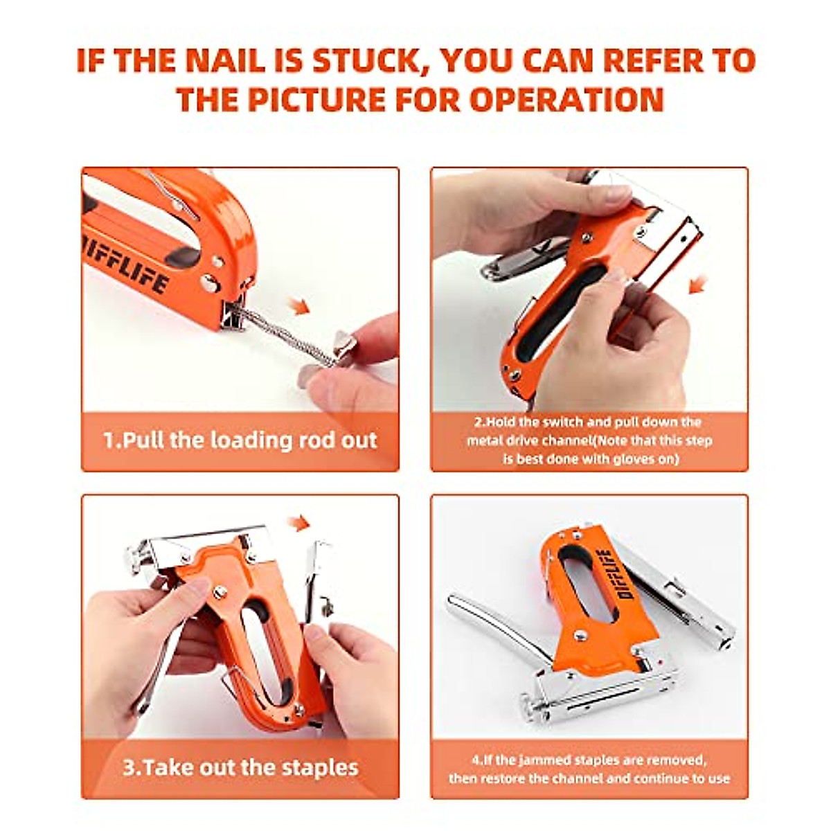 DIFFLIFE Staple Gun Heavy Duty, YEAHOME 4-in-1 Stapler Gun with 2400 Staples, Manual Brad Nailer Power Adjustment Stapler Gun for Wood, Crafts, Carpentry, Decoration DIY