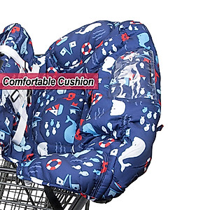 Shopping Cart Cover for Baby- 2-in-1 - Foldable Portable Seat with Bag for Infant to Toddler - Compatible with Grocery Cart Seat and High Chair (Blue Whale)