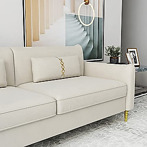 yunqishi 85.43" Modern Velvet Green Couch for Living Room, Luxury Upholstered Comfy Loveseat Sofa (Velvet Beige)