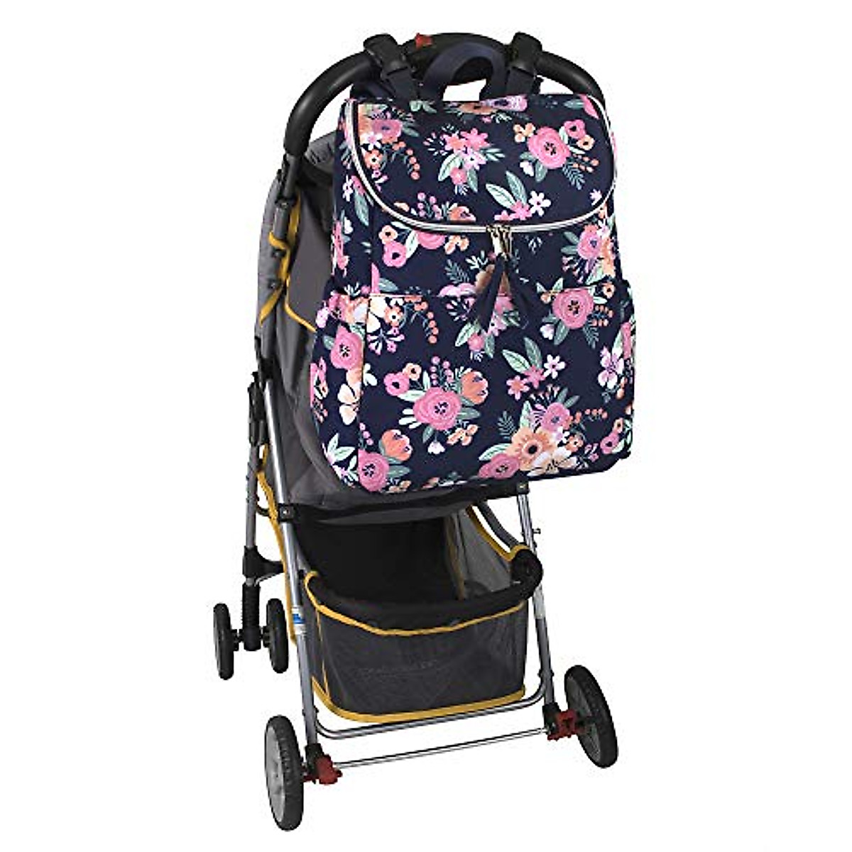Multi-Function Floral Diaper Backpack and Travel Nappy Baby Bag with Changing Pad and Stroller Straps (Blue Floral)
