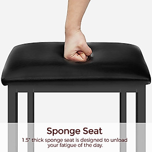 MAHANCRIS Bar Stools, Set of 2 PU Upholstered Breakfast Stools, 2-Piece Bar Chairs, 26.8-Inch Height, Rectangular Industrial Bar Stools, for Dining Room, Kitchen, Counter Bar, Black BAHB01R01