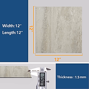 VEELIKE Travertine Peel and Stick Floor Tile - Waterproof Beige Vinyl 12''x12'' 4 Pack - Marble Stick-On Laminate for Bathroom Kitchen - Adhesive Temporary Flooring for Renters