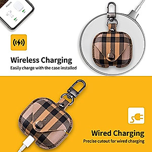 Pujuyeka Leather Luxury Case for AirPods 3rd Generation 2021 with Keychain,Designer Plaid Cute Airpod Charging Case Cover Aesthetic Lockable Protective Air Pod Skin Cover (AirPod 3rd Gen 2021 Brown)