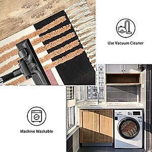 LEEVAN Boho Geometric Area Rug 4x6ft Farmhouse Rugs Washable Woven Living Room Floor Carpet Tribal Diamond Accent Rug for Bedroom Indoor Outdoor Bohemian Patio Rug Cotton Rugs for Living Room/Bedroom