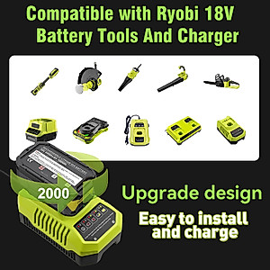 2Pack 6.0Ah Replacement for Ryobi 18V Battery and Charger Combo Replacement for Ryobi 18V Lithium P102 P103 P104 P105 P107 P109 P108 P190 P122 Cordless Tools Battery and P117 Charger