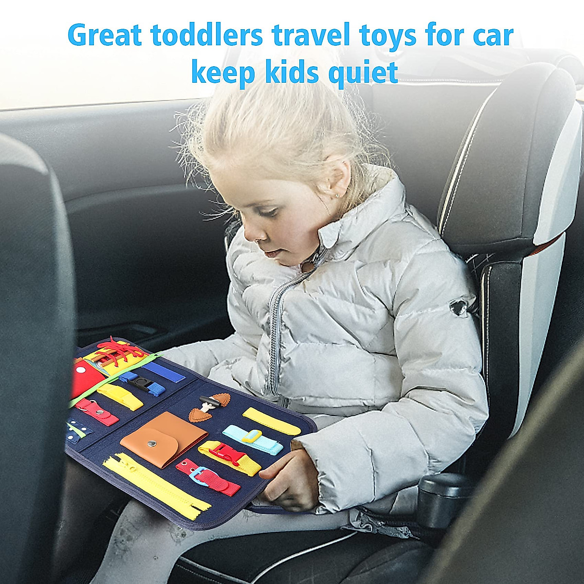Busy Board Montessori Toys for Toddlers,Sensory Toys Gifts for 3 4 5 6 7 8 Year Old Boys & Girls Preschool Toddler Activities Board Learning Educational Travel Toys for Road Trip Car Airplane Games