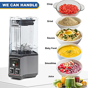 CRANDDI Commercial Blender, 80oz Blender for Crushing Ice, Chopping, Grinding, Blending, 1500W Blender with Tamper and Removable Soundproof Cover, K85 (Grey)