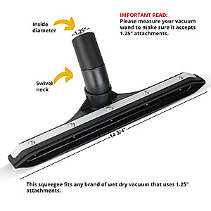 ALL PARTS ETC. Wet Vac Squeegee Floor Attachment 15” Backpack Commercial Wet Dry Vacuum Accessories 1.25” for Shop Vac, Craftsman, Ridgid, Vacmaster and other 1 1/4” Wet Dry Vacs (Floor Squeegee 15")