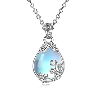 POPLYKE Sterling Silver Moonstone Filigree Teardrop Necklace Jewelry for Women （Small）