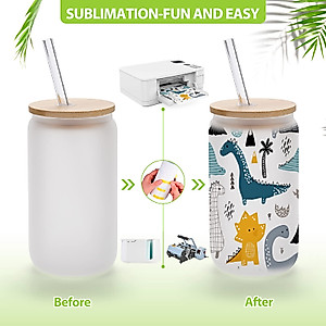 AnTaoTao Sublimation Glass Cans Blanks Frosted 18 OZ with Bamboo Lid and Clear Glass Straw Beer Cans Wide Mouth Jar 6 Pack Reusable Tumbler Cups Mugs for Iced Coffee, Tea, Juice, Soda, DIY Gift