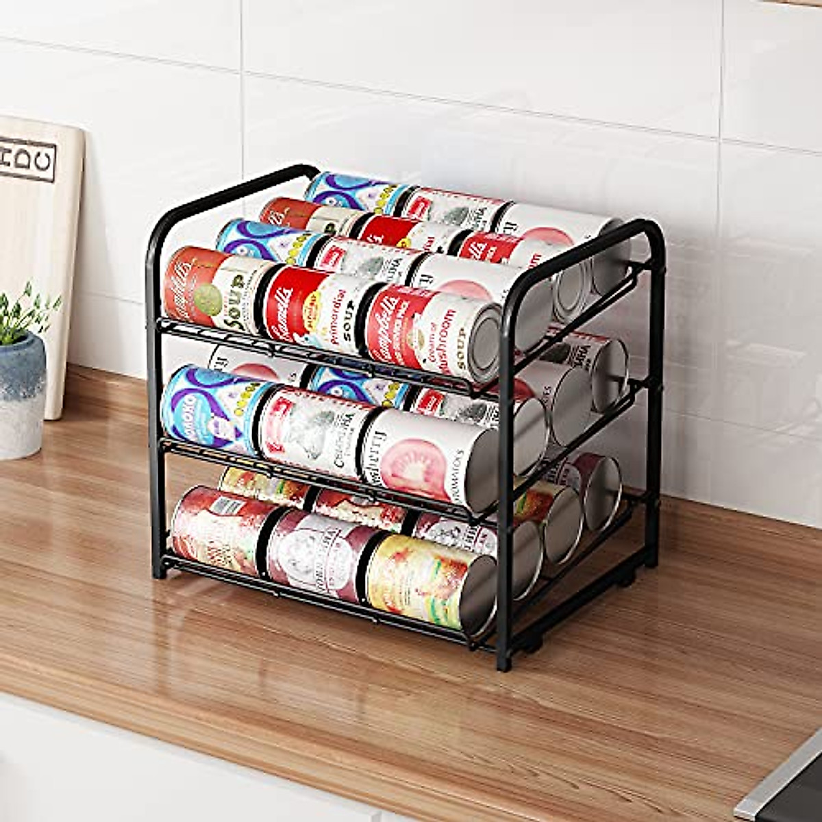 AIYAKA Can Rack Organizer, 3 Tier Stackable Can Storage Dispenser, for Food Storage, Kitchen Cabinets or Pantry, Storage for 36 Cans, Black