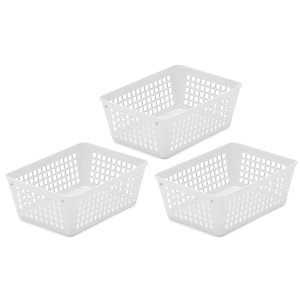 YBM Home 3-Pack Small Plastic Storage Baskets for Home Junk Drawers and Office Desktop Drawers Organization - Functional Trays for Kitchen, Bedroom, and Bathroom, White
