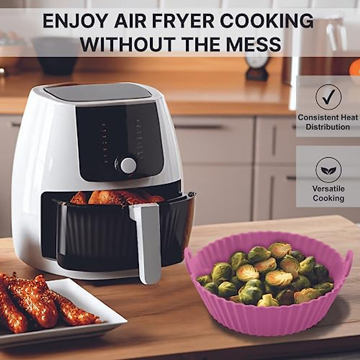 KH 3-Pack Air Fryer Liners for 3 to 5 QT, Silicone Air Fryer Liners, Airfryer Liners, Air Fryer Silicone Liners, Air Fryer Liner Reusable, Air Fryer Basket, Air Fryer Liners Silicone (Pink)