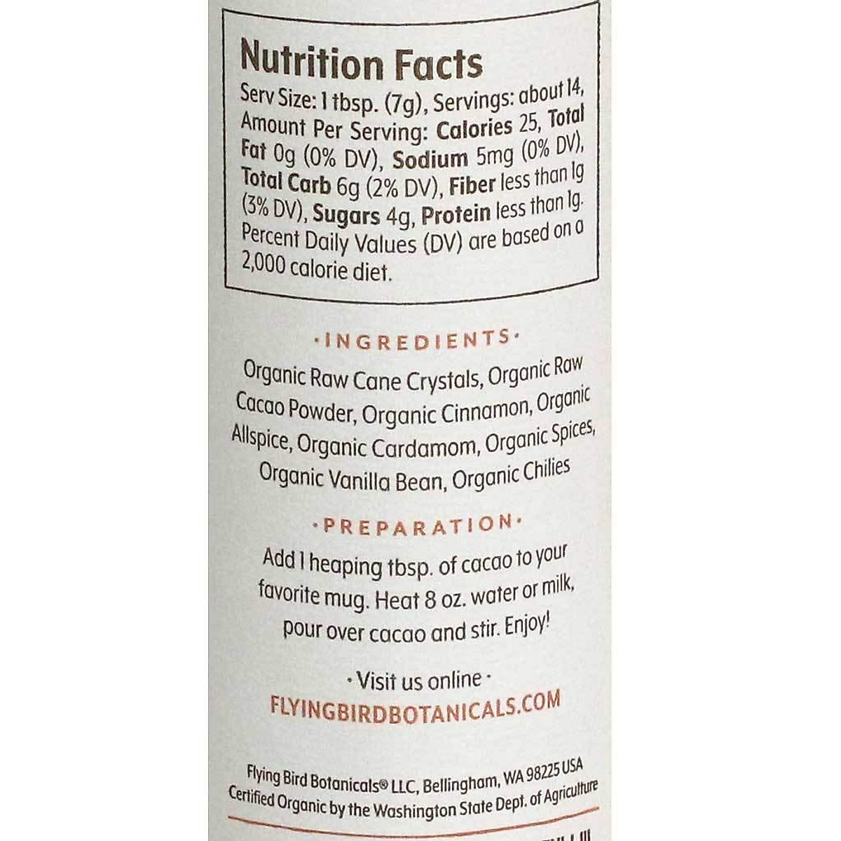 Flying Bird Botanicals - Organic Raw Cacao Chokola Drinking Chocolate, 3.5 oz