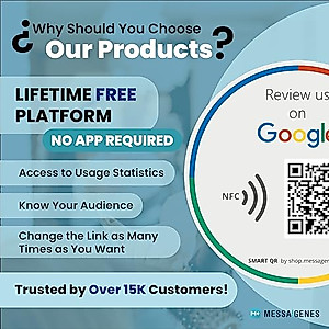 MESSAGENES | Review Us on Google QR Code Stickers | Reusable Smart QR Code and NFC | 1 Round Unit | Easy Reviews | Modify Link Whenever You Want | Google Decal for Business | Premium Materials