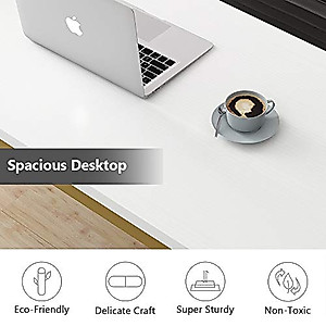 Tribesigns Computer Desk, Large Office Desk, Study Writing Table for Home Office, Easy Assemble, White Gold, 65 X 23.6 inch