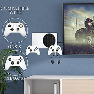 Wabracket Wall Mount Holder Bundle for XBOX Series S/One S/Xbox Series X, Double Controller Bracket with Charging Hole & Earphone Wall Mount, Space Saving Design with Charging Cable(White)