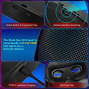 AIGLUN LED Mask with Gesture Sensing, LED Face Transforming Mask Toy, Christmas Gift Idea for Boys and Girls