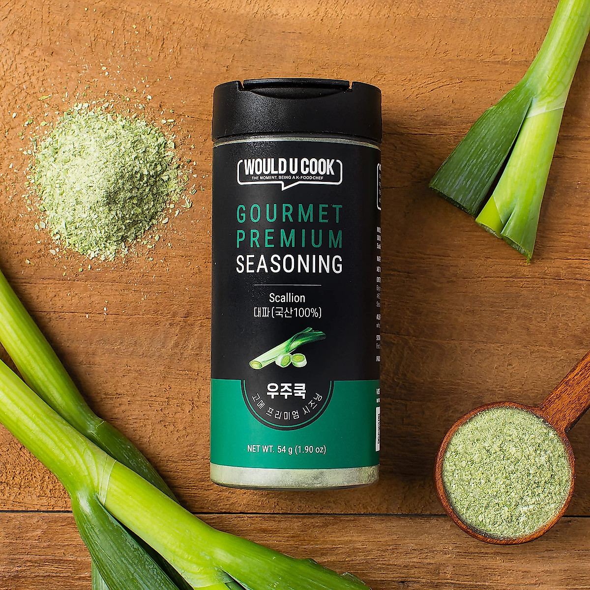 WOULD U COOK GOURMET PREMIUM SEASONING Scallion Granules (54g/1.90oz), Taste of Korea, Vegan, Magic Powder, Green Onion