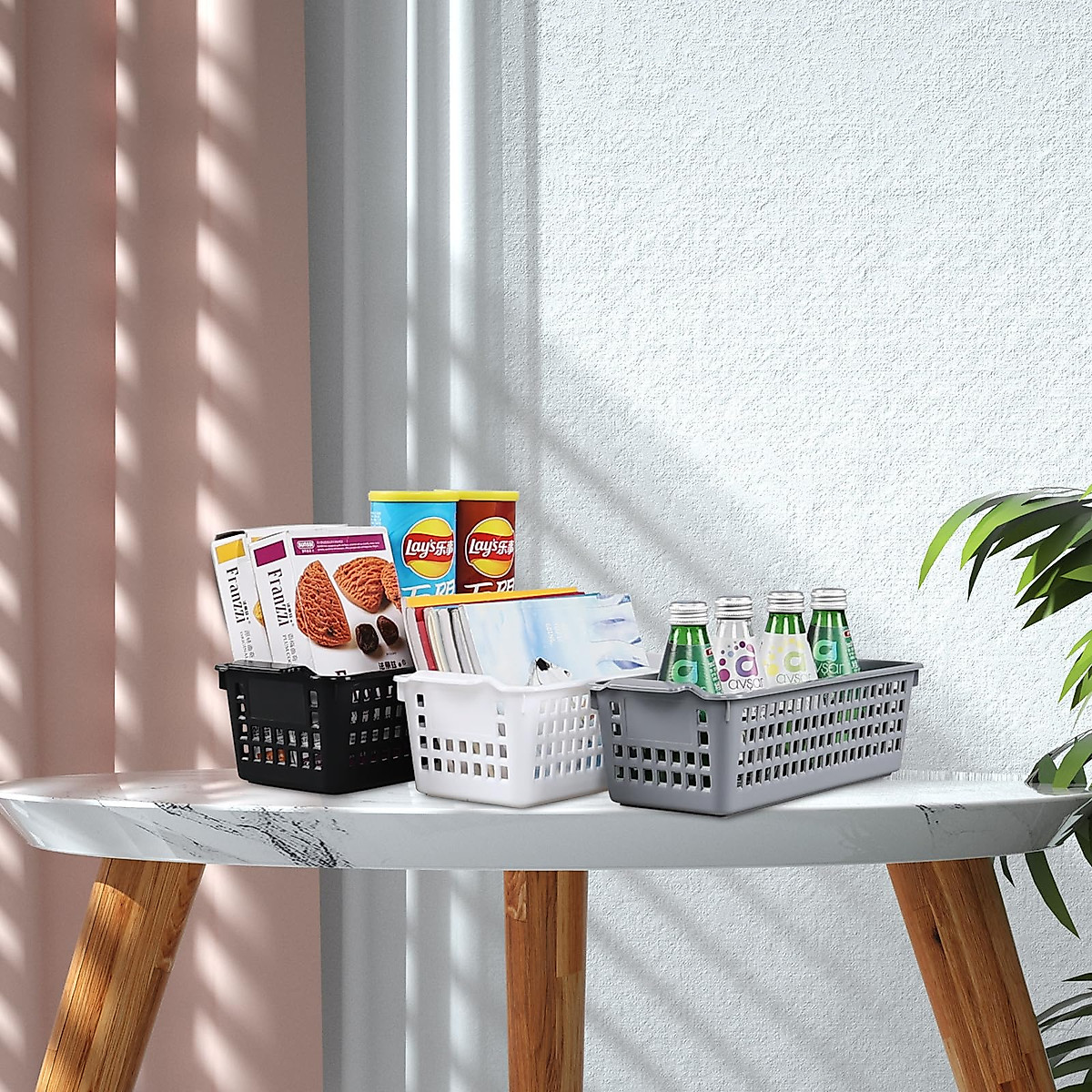 Hayixia Black Small Organizing Basket Bin, Slim Plastic Stroage Basket for Desktop, Set of 12