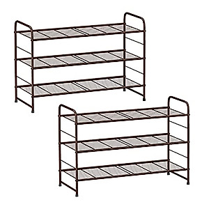 Bextsrack 3-Tier Shoe Rack, Stackable & Adjustable Wire Grid Shoe Shelf Storage Organizer for Closet Bedroom Entryway - 2 Pack