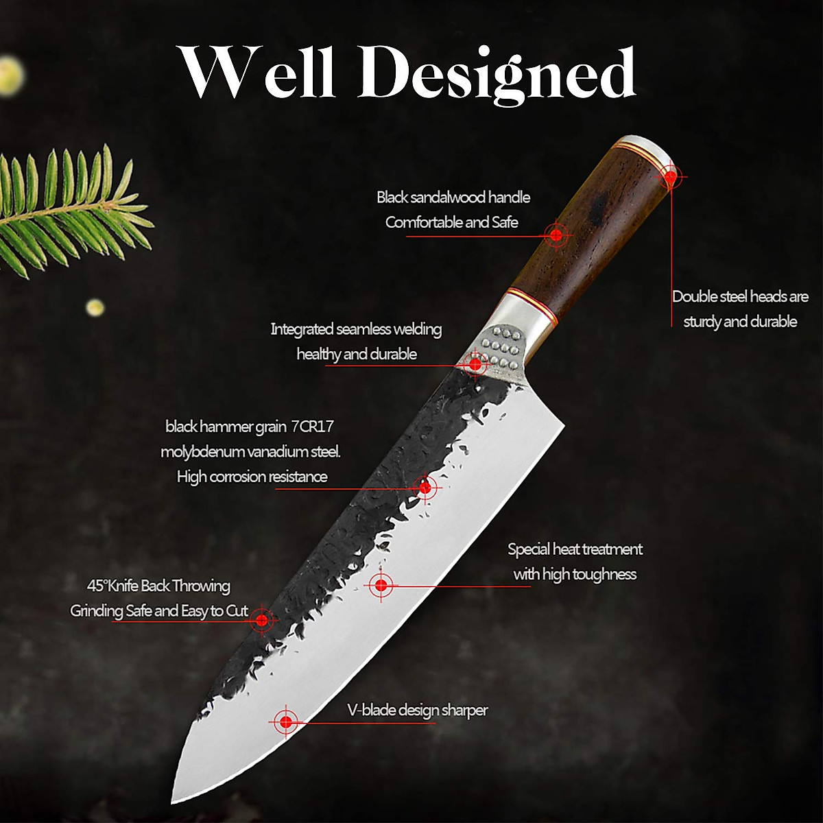 DRAGON RIOT Chef Knife 8 Inch Professional Kitchen Knives High Carbon Steel Japanese Chef's Knife Meat and Vegetable Cooking Knife for Home Restaurant