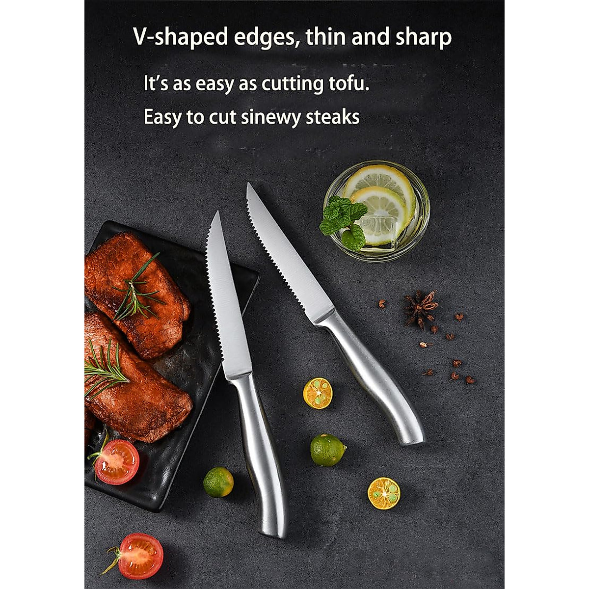 UNI-RHYTHM Upgrade 20Cr13NH 4.5Inchs Stainless Steel Steak Knife Set of 6, Dishwasher Safe Stainless Steel serrated Knives, Silver. Gift Box for Father's Day, Mother's Day, Thanksgiving, Christmas