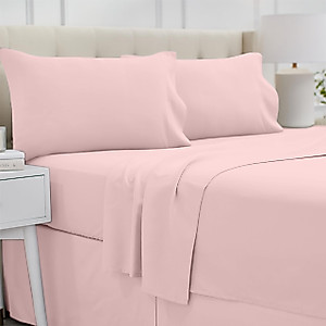 lalaLOOM Twin Bed Sheet Set, Soft Microfiber Hotel Luxury Bedding, Extra Deep Pocket, 3 Piece Sheets and Pillowcase Sets, Breathable Wrinkle, Fade Resistant Easy Care Machine Washable Linen Light Pink