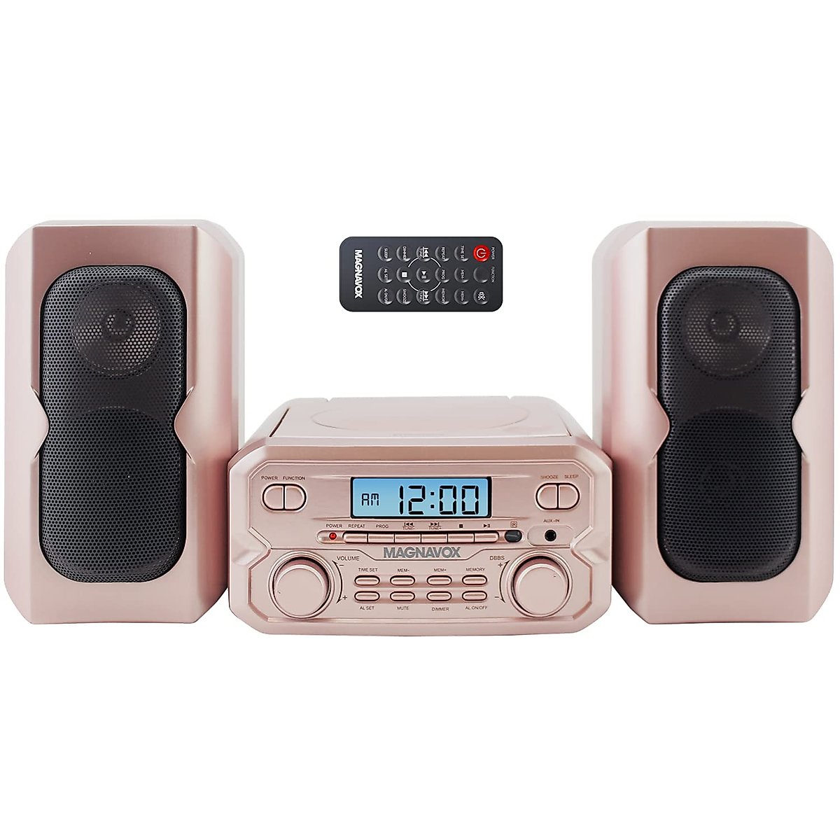 Magnavox MM435M-RG 3-Piece Compact CD Shelf System with Digital FM Stereo Radio, Bluetooth Wireless Technology, and Remote Control in Rose Gold | LCD Display | AUX Port Compatible |