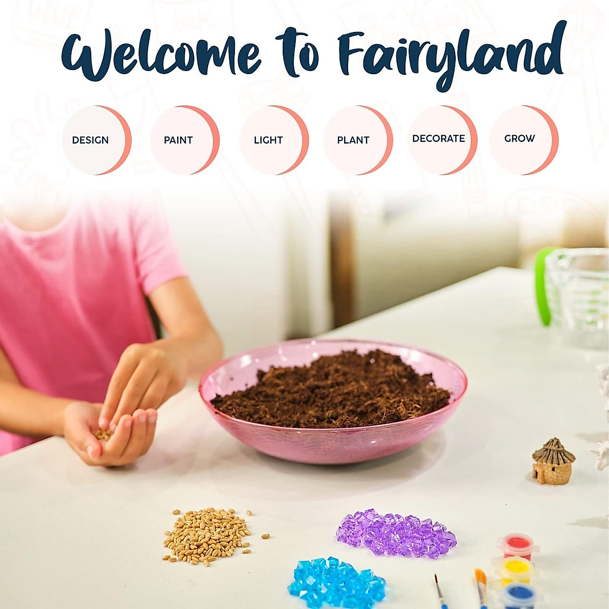 Bryte All-Inclusive Unicorn Fairy Garden Kit with LED Lights, Paint Set, Crystal Rock, Grow Your Own Garden & Play, Birthday Gift, DIY Science Kit, STEM Arts and Crafts Toys for Boys Girls Aged 4-12