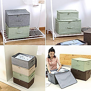 Everfunny Storage Bins with Zipper Lid Storage Boxes with Handles PP Plastic Board Foldable Lidded Cotton Linen Fabric Home Cube Baskets Closet Clothes Toys Organizer Container-Green, Large