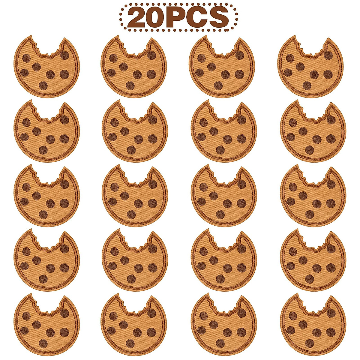 Jdesun 20pcs Cookie Embroidered Patches Chocolate Chip Cookie Iron on Patches Cute Embroidery Applique Sew on Patch for Clothes Hat Pants Shoes Sewing Craft Decoration