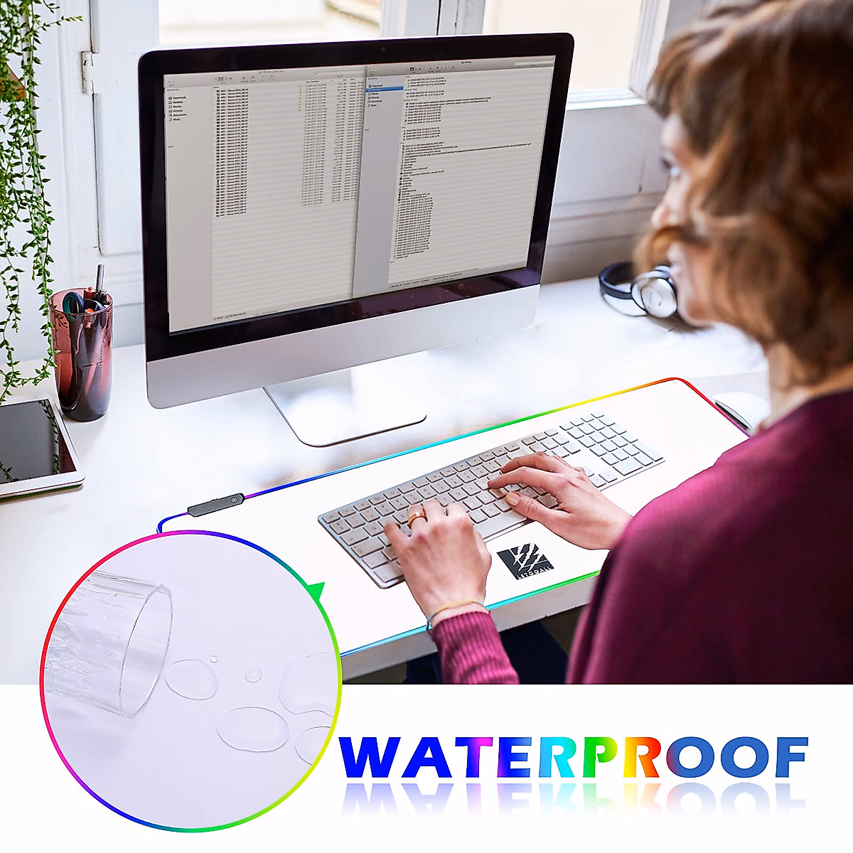 RGB Mouse Pad, Large Led Gaming Mouse Mat with 14 Lighting Modes, Smooth Waterproof Surface, Non-Slip Rubber Base, Computer Keyboard Mousepad (31.5 x 11.8 x 0.2 Inch, White)