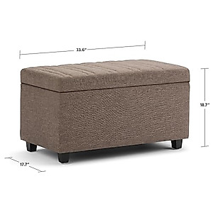 SIMPLIHOME Darcy 33 Inch Wide Contemporary Rectangle Storage Ottoman Bench in Fawn Brown Linen Look Fabric, For the Living Room, Entryway and Family Room