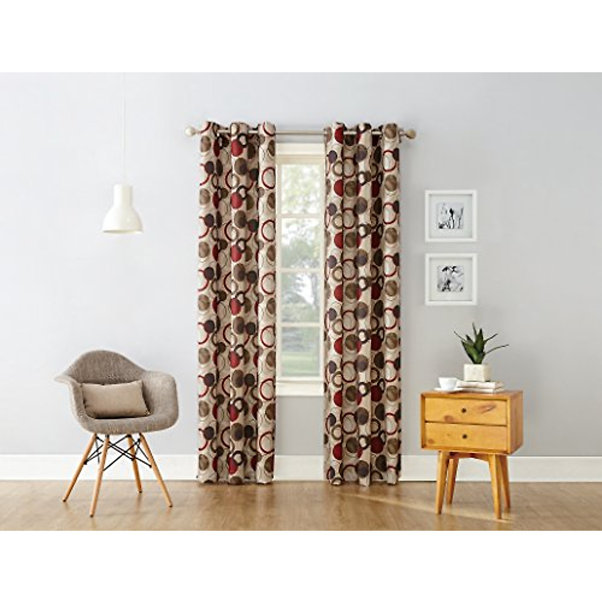 No. 918 Celestial Celestial Print Semi-Sheer Grommet Curtain Panel, 48" x 84", Paprika