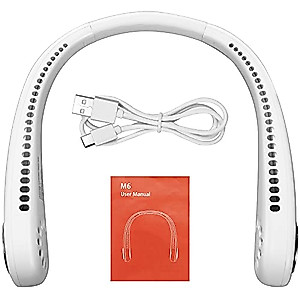 Justech Bladeless Neck Fan, USB Rechargeable Portable Neck Fan, Max. 6 Working Hours, 3 Speeds, Low Noise, Headphone Design, Hand-Free Neck Fan-White