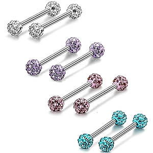 CHoppyWAVE 1/4Pcs Rhinestone Round Ball Tongue Nose Stud Nipple Lip Piercing Women Jewelry White