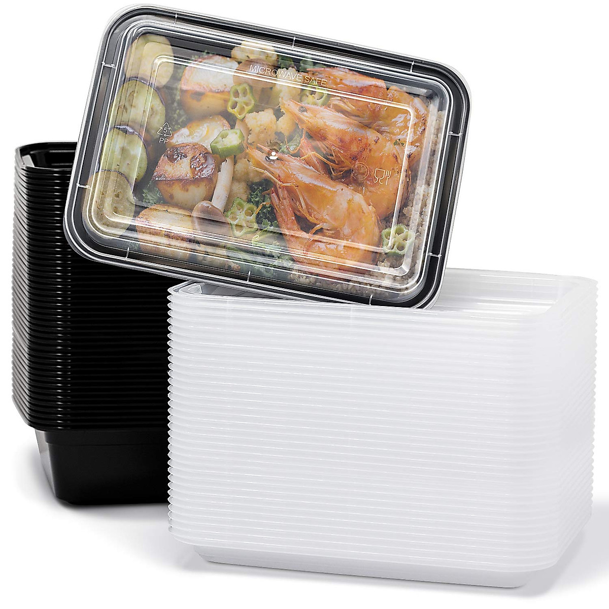 Azure Zone, 38 oz, 50-Pack Rectangular Meal Prep Food Container with Lid - One Compartment - Stackable - Freezer/Microwave/Dishwasher Safe - Reusable Storage - Portable - BPA Free