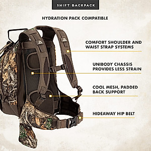 Insights Hunting by frogg toggs- The Shift, Heavy Duty Outdoor Hiking Fishing Hunting Backpack with TS3 Gear System for Crossbow & Rifle- Realtree Edge