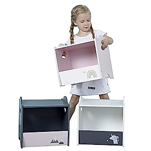 labebe Baby Storage Box Wooden, Toddler Organizer Cubes Wood for Infant 12 Month & Up, Nursery Storage Box for Toys/Clothes/Books/Food, 3- Layer Kid Container Multi-Color Unicorn Printed