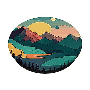 Boho Mountain Wilderness Sunset Tree River Earthy Forest PopSockets Standard PopGrip
