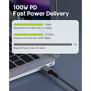 BrexLink Thunderbolt 3 Cable 5ft, USB 4 40Gbps Data Transfer 100W 5A Charger 5K@60Hz Type-C for External SSD, eGpu, USB-C Docking Station, MacBook (Grey)