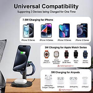 Wireless Charger, 3-in1 Magnetic Charging Station Fast Wireless Mag-Safe Charging Stand (Upgraded Black)