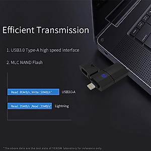 TEKISM MFi Certified 128GB Photo Stick for iPhone Flash Drive,USB Memory Stick Thumb Drives High Speed USB Stick External Storage Compatible with iPhone/iPad/iPod/PC