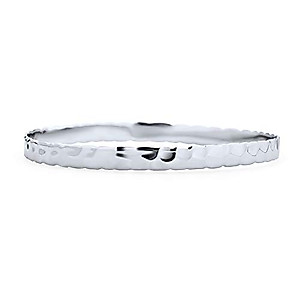 Bling Jewelry Personalize Medium Textured Stackable Hammered Bangle For Women Teens Matte .925 Sterling Silver Custom Engraved