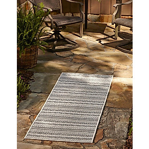 Rugs.com Outdoor Ribbon Collection Rug – 2' 7 x 12' Runner Beige Flatweave Rug Perfect for Hallways, Entryways