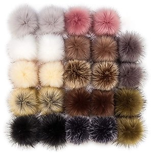 24 Pieces Faux Fur Pom Pom Balls Fur Fluffy Pompom Ball with Elastic Loop for Hats Shoes Scarves Gloves Scarves Bag Key Chain Charms Accessories (12 Pairs) (Mixed Color)